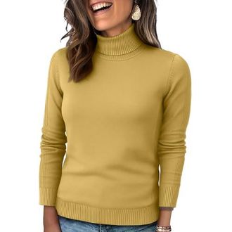Generic Pull Femme Hiver Chaud col Montant Mode Ample Sweatshirts Couleur Unie Pull Femme Chic et El&eacute;gant D&eacute;contract&eacute; Manche Longue Jumper Tops Jaune