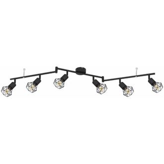 Globo Lighting Retro Deckenstrahler Deckenleuchte 6 flammig Spotleiste Deckenlampe schwarz, Spots beweglich, Metallgeflecht schwarz, 6x E14 Fassungen, LxH 120 x 22