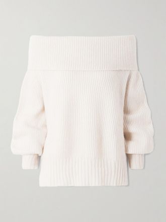 Allude Pull &Eacute;paules Nues En Cachemire Et Soie M&eacute;lang&eacute;s C&ocirc;tel&eacute;s - Cr&egrave;me