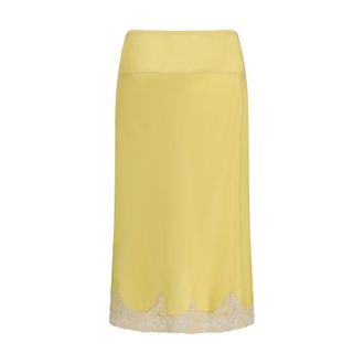 Saint Laurent Womens Bicolor Silk Midi Skirt