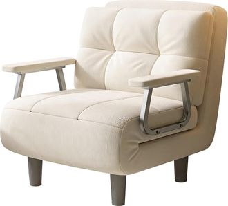 Generic 3-in-1 Schlafsessel Klappbett f&uuml;r Kleine R&auml;ume 5-Stufen R&uuml;ckenlehne, Atmungsaktiver Cordstoff, Faltbarer G&auml;stebett-Stuhl f&uuml;r Wohnung & Home-Office(Whi