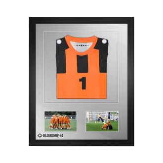 Bildershop-24 Bilderrahmen Trikotrahmen stabil RahmBig Schwarz 50 X 70 cm Rahmen f&uuml;r Trikots, Sport Shirts + Passepartout Silber