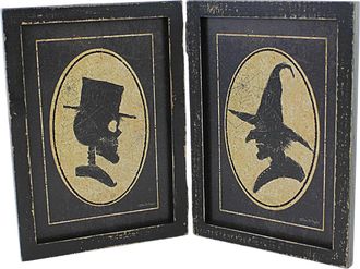 Primitives By Kathy Skelett und Hexe Portraits Home Decor Scharnier Schild