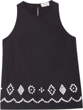 ottod'Ame Femme, Tops, Noir, Taille: 42 FR Top en coton avec broderies de boutons