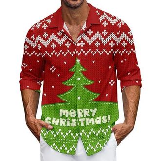 Generic Chemise de Noël amusante pour homme - Grande taille - Tenue de Noël à manches longues - Chemisier boutonné - Costumes de Noël tendance - Cadeaux de va