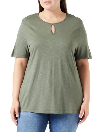 Gerry Weber Damen T-Shirt mit gekn&ouml;pftem Tropfenauschnitt Kurzarm unifarben Olive 36