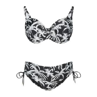 Fiorella Rubino Bikini mit tropischem Print und Bindeb&auml;ndern - - Swimwear - Damen - Schwarzk - XL