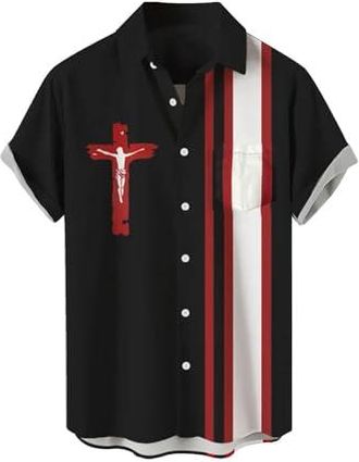 Generic T-shirt &agrave; manches courtes pour homme - Imprim&eacute; croix de P&acirc;ques - D&eacute;contract&eacute; - T-shirt d&eacute;t&eacute; classique &agrave; col rabattu - L&eacute;ger - Respirant - Doux - Confo