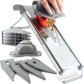 STONELINE V Hobel Gem&uuml;seschneider Set 9 teilig f&uuml;r Scheiben Stifte Streifen W&uuml;rfel, mit 5 Schneid-Eins&auml;tzen Klingen aus Edelstahl, Gem&uuml;sehobel Gem&uuml;sereibe Pomme