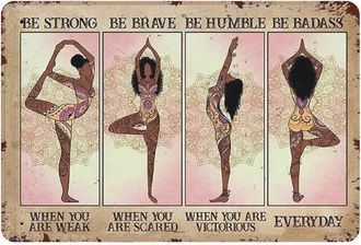 Hdadwy Metall-Blechschild Yoga Girl Be Strong Vintage Blechschild Wanddekoration Landhaus Küche Zuhause Garage Dekor 20,3 x 30,5 cm