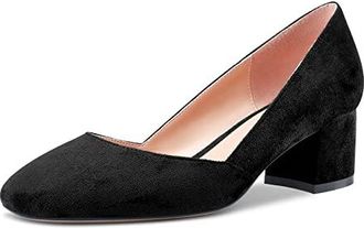 Castamere Femmes Bas Bloc Chunky Talon Heel Fermé Carré Bout Slip-on Dress Escarpins Classique Cute Mariage 5 CM Heels Noir Suède 37 EU