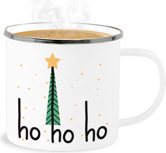 Shirtracer Emaille Becher Blechbecher - Weihnachtstasse Tasse Weihnachten - Ho Ho Ho Motiv I Weihnachtsmotiv - 300 ml - Weiß Silber - weihnachtstassen christmas 