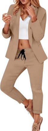 Generic Ensemble 2 pi&egrave;ces pour femme - Blazer &agrave; manches longues avec poches et pantalon - Ensemble assorti, kaki, 3XL