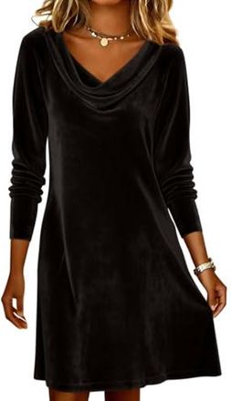 TOMWELL Robe en Velours Femme Moulante &agrave; Manches Longues &Eacute;l&eacute;gante Robe de Cocktail Soir&eacute;e A Noir XL