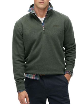 Superdry Herren Essential Sweatshirt mit halblangem Rei&szlig;verschluss und Logo Dunkelwaldgr&uuml;n Meliert XXL