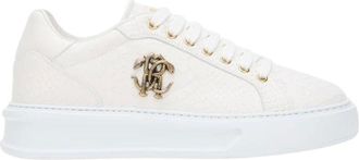 Roberto Cavalli Femme, Chaussures, Blanc, Taille: 39 EU Baskets With Mirror Snake Monogram