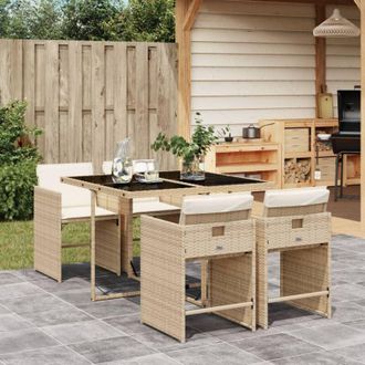 vidaXL Ensemble &agrave; manger de jardin avec coussins 5pcs Beige poly rotin - Vidaxl