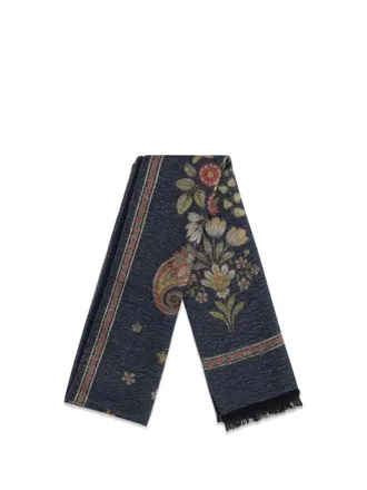 Kiton Printed Silk Scarf - Navy