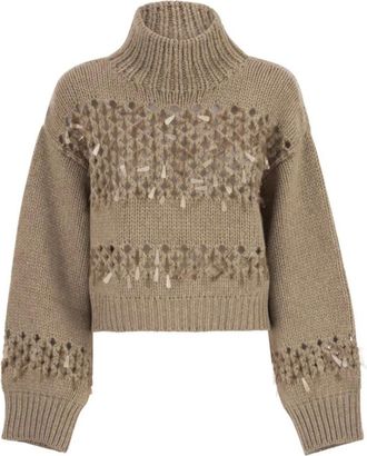 Brunello Cucinelli Femme, Pulls, Beige, Taille: 40 FR Cashmere Turtleneck Jumper