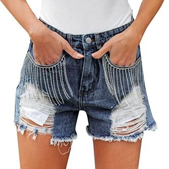 Generic Short Jean Femme Sexy &Eacute;t&eacute; Jeans Shorts Shorts D&eacute;t&eacute; Vintage Respirant avec Poches Vintage Short en Denim pour Le Travail, L&eacute;t&eacute;, Le Quotidien