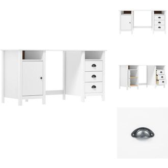 vidaXL Schreibtisch Hill Wei&szlig; 150x50x74 cm Massivholz Kiefer - Massiver Schreibtisch - Holzstil - Wei&szlig;er Schreibtisch - B&uuml;rostuhl - Home Office