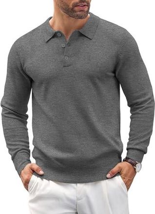 Coofandy Pull Homme Polo Sweater à Manches Longues Pulls Tricoté Sweat-Shirt Basique Chaud Couleur Hiver Chandail Casual Et Travail Pullover Regular Fit Gris f