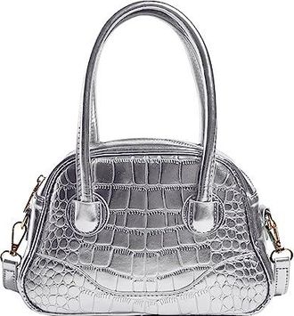 Generic Sac à bandoulière pour femme de couleur unie avec texture de pierre, sac à main tendance, petit sac carré, écharpes pour sac à main, Argenté., Taille 