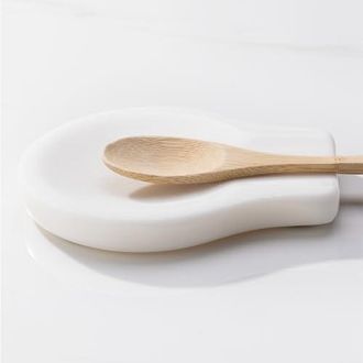 Navaris Repose cuillere antid&eacute;rapant - Lot 2x porte cuillere cuisine en marbre blanc pour pince spatule louche - Repose ustensiles de cuisine cuisini&egrave;re