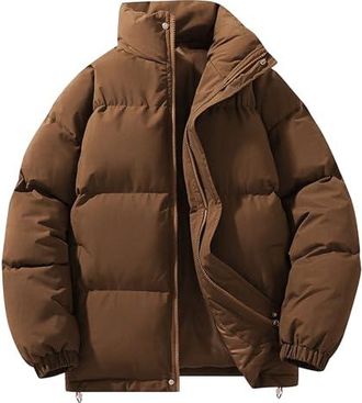 Generic Doudoune chaude pour homme avec col montant et fermeture &eacute;clair - Manteau dhiver &eacute;pais et &eacute;pais - Manteau &agrave; bulles de ski, marron fonc&eacute;, XXL