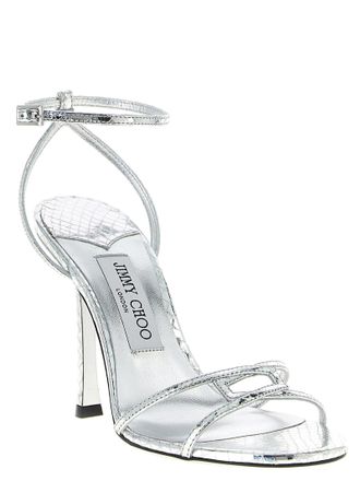 Jimmy Choo London Womens 1998 Leo Heel Sandal Silver Leather Metal Silk