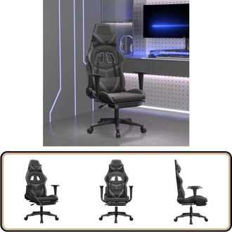 vidaXL Gaming-Stuhl mit Fußstütze Schwarz und Grau Kunstleder - Gaming-Stuhl - Gamer Chair - BürostuhI - PC-Chair - Ergonomischer Stuhl