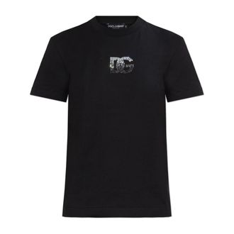 Dolce & Gabbana T-Shirt mit einem Logo verziert mit schimmernden Kristallen - - Tops - Damen - Schwarzk - XS