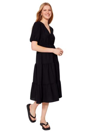 Trendyol Trendyol Damen Women Woven Dress Midi Skater Regular Fit Webkleid, Black, 34
