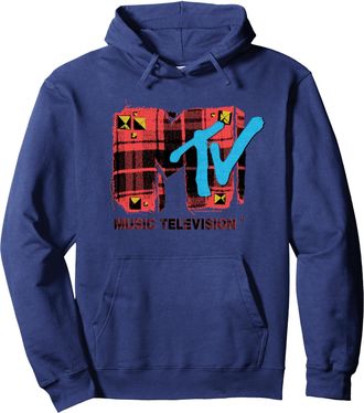 Giesswein Punk Spikes Music TV-Logo, kariert, Rot Pullover Hoodie