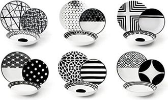 Excelsa Emily Tellerservice, Porzellan, Weiß/Schwarz, 18-teilig