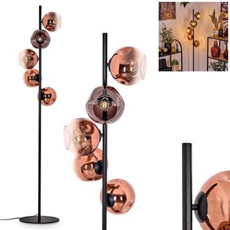 HOFSTEIN Stehleuchte Ripoll, Stehlampe aus Metall/Glas in Schwarz/Kupfer/Klar, moderne Leuchte im Retro/Vintage-Design (Ø Schirme 15 cm), Fußschalter, 160 cm, 