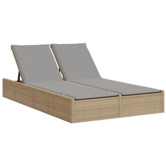 vidaXL Doppel-Sonnenliege mit Auflagen Beige Poly Rattan Vidaxl