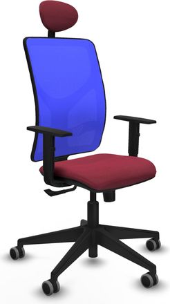 Piqueras y Crespo B&uuml;rostuhl mit 1D-Armlehnen, h&ouml;henverstellbarer Lendenwirbelst&uuml;tze und festem Kopfteil, ausgestattet mit 3 Positionen und Schneideschaum, Blau/Granatro