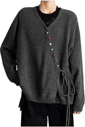 Generico Sweat à manches longues en tricot confortable pour lhiver Veste courte et chaude cardigan en tricot pour femme automne style oversize, gris, 3XL
