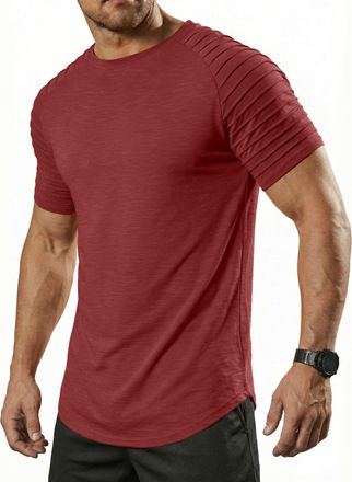 Coofandy T-Shirt f&uuml;r Herren Rundhals Sportlich Kurzarm Funktionsshirt Raglan&auml;rmel Muscleshirt Sommer Oberteile Basic Tee Rot M