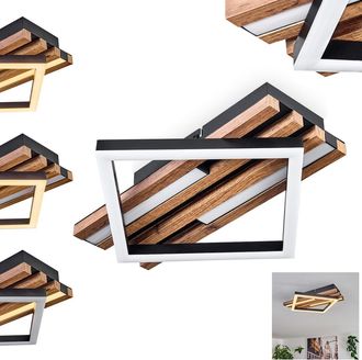 HOFSTEIN LED Deckenleuchte Ellekilde, dimmbare Deckenlampe aus Metall/MDF/Kunststoff in Schwarz/Holzoptik/Wei&szlig;, moderne Leuchte dimmbar &uuml;ber Wandschalter, Schl