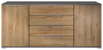 Vladon Sideboard Linio V2 - Moderne Kommode mit 2 T&uuml;ren & 4 Schubladen, Anthrazit matt/Eiche Natur, 166,5 x 72,5 x 35 cm (BxHxT) - Beistellschrank Anrichte S