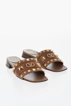 Valentino Leder-Slides mit Nietenbesatz Valentino