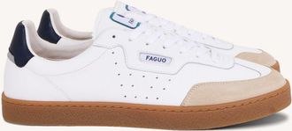 Faguo Baskets blanche & bleu fonc&eacute; cuir & su&egrave;de - LUMBO