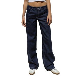 Generic Jean pour femme - Jambes larges - Pantalon de loisirs - Taille haute - Coupe droite - R&eacute;tro - Jambe droite - &Eacute;l&eacute;gant et confortable - Pantalon long d&eacute;