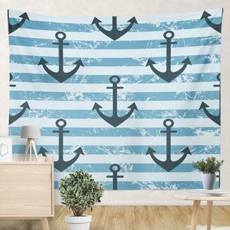 Generic Wandtuch Vintage-Streifen Und Nautischer Anker Wand Teppich Kunst Waschbar Tapisserie Für Schlafzimmer, Für Schlafzimmer, Picknick, Wandkunst, 100x150