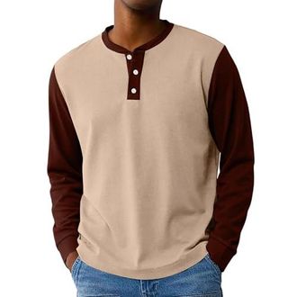 Generic T-shirts &agrave; manches longues pour homme - Pull basique en coton - T-shirt d&eacute;contract&eacute; - Polo &agrave; manches longues - Avec boutonni&egrave;re - Coupe confortable - 