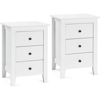 Costway 2er Set Nachttisch mit 3 Schubladen, Nachtschrank f&uuml;r Boxspringbett, Beistelltisch, Nachtkommode f&uuml;r Wohnzimmer Schlafzimmer, Wei&szlig;, 46 x 37 x 65 cm