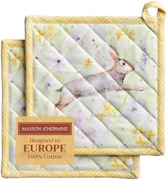 Maison d'Hermine Lot de 2 maniques 100 % coton r&eacute;sistantes &agrave; la chaleur avec noeud pour cuisson, barbecue, micro-ondes, manipulation de po&ecirc;les chaudes, printemps/&eacute;t&eacute;, 