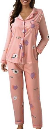 Generic Ensemble de v&ecirc;tements de d&eacute;tente pour femme, ensemble de pyjama tendance avec col en V, d&eacute;contract&eacute;, respirant, manches longues et pantalon &agrave; taille &eacute;